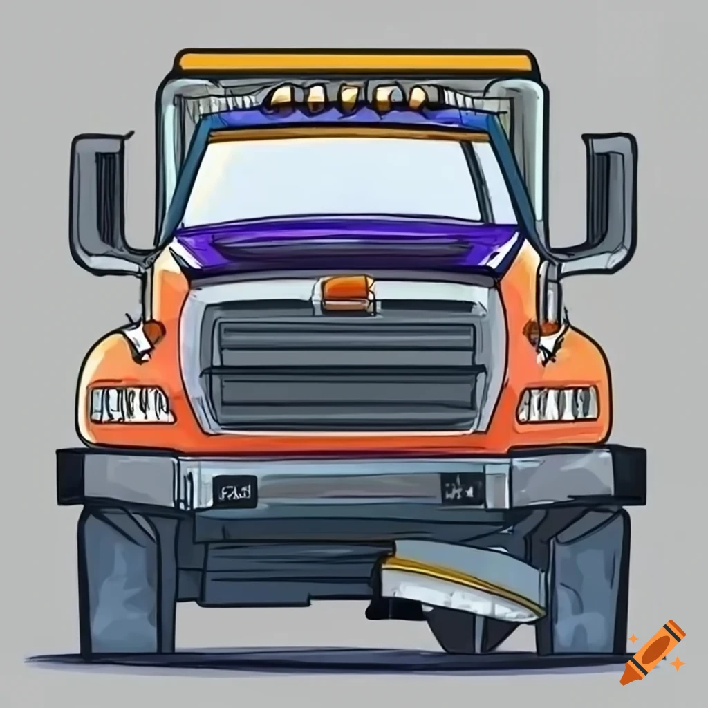 Snow removal truck front view drawing ready for coloring on Craiyon