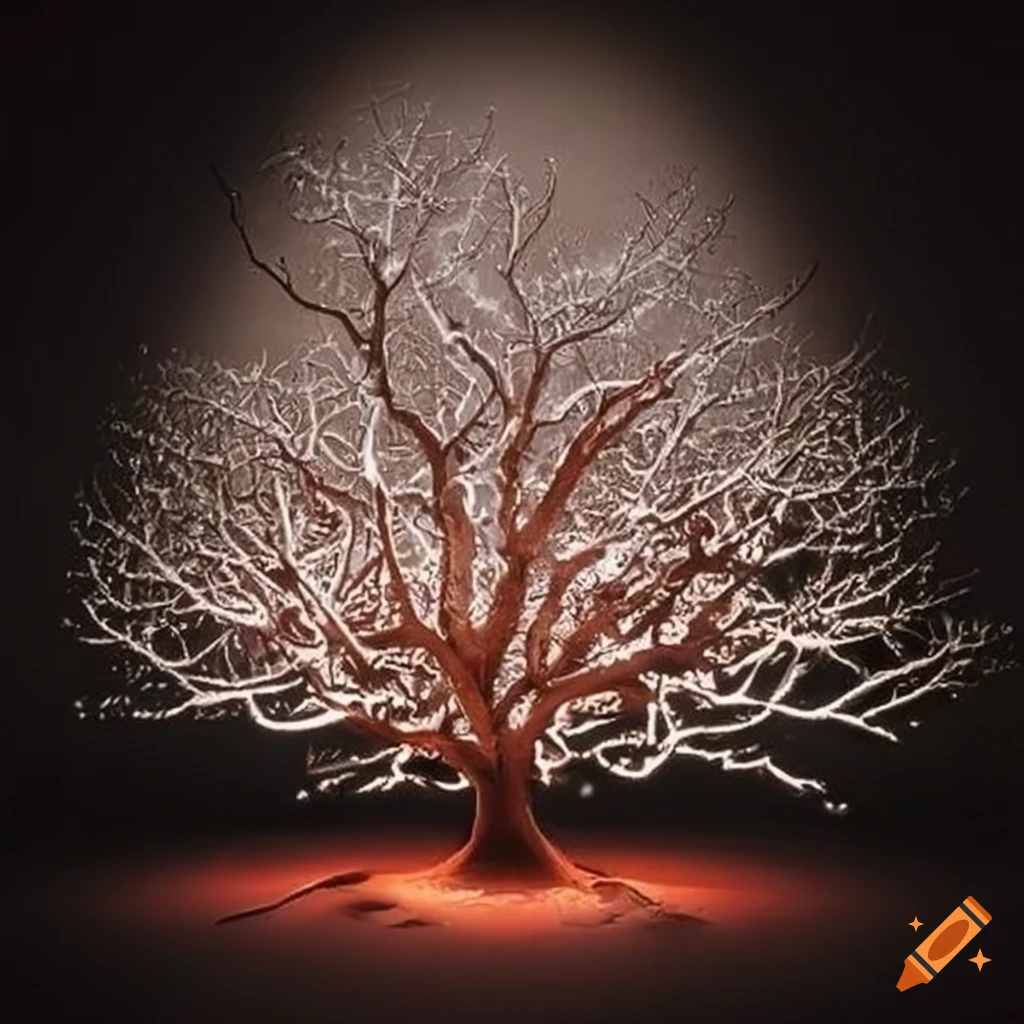 Glowing silver tree in a mystical setting on Craiyon