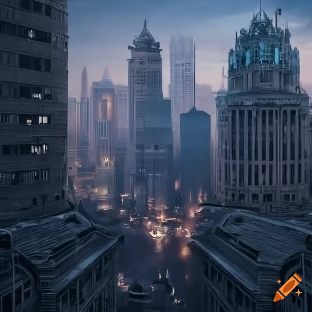 Highly detailed vast city with buildings of varying heights on Craiyon