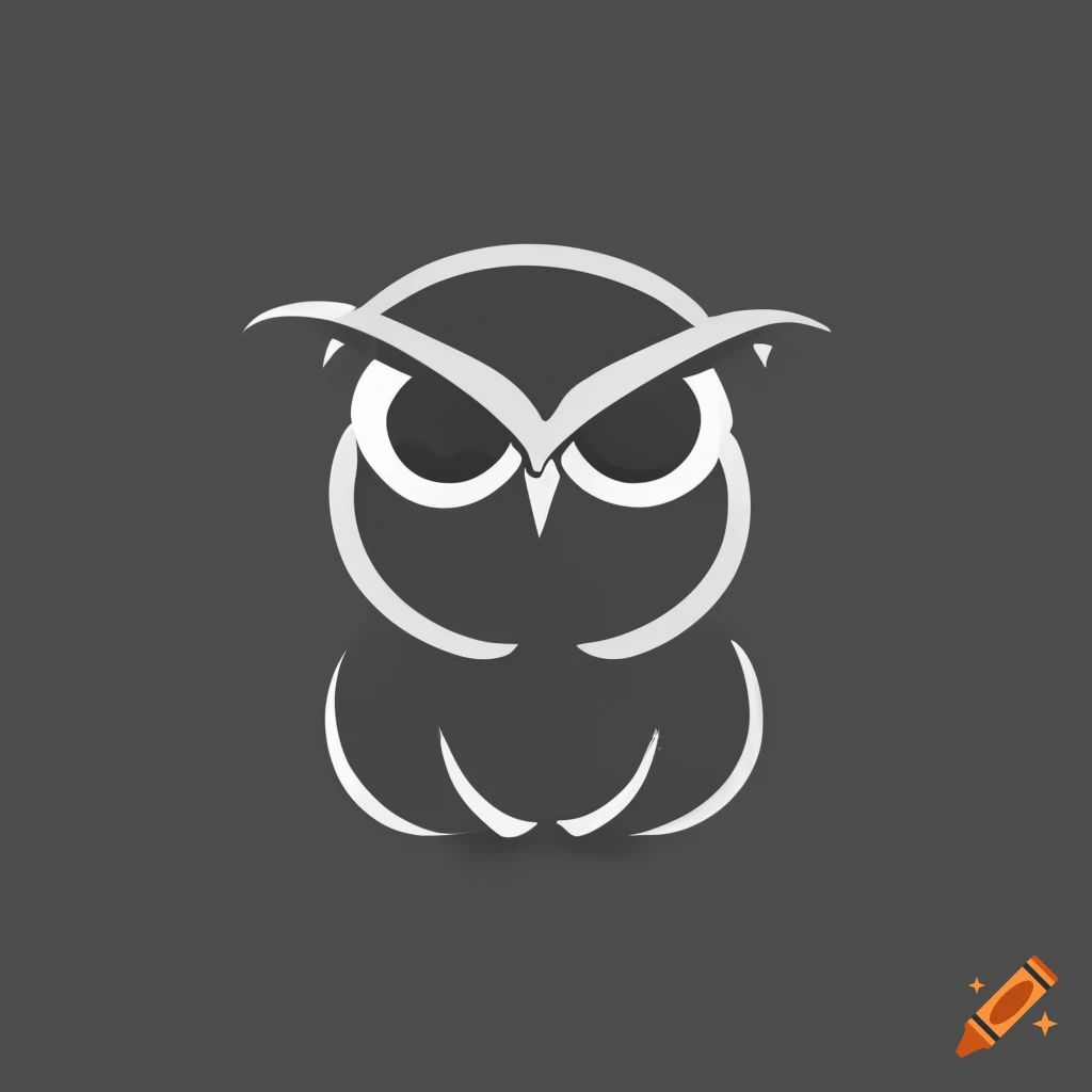 Minimalist black and white owl symbol in ink on Craiyon