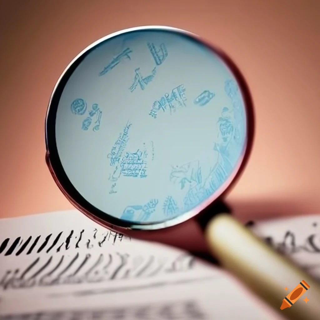 Magnifying glass over paper with writings on Craiyon