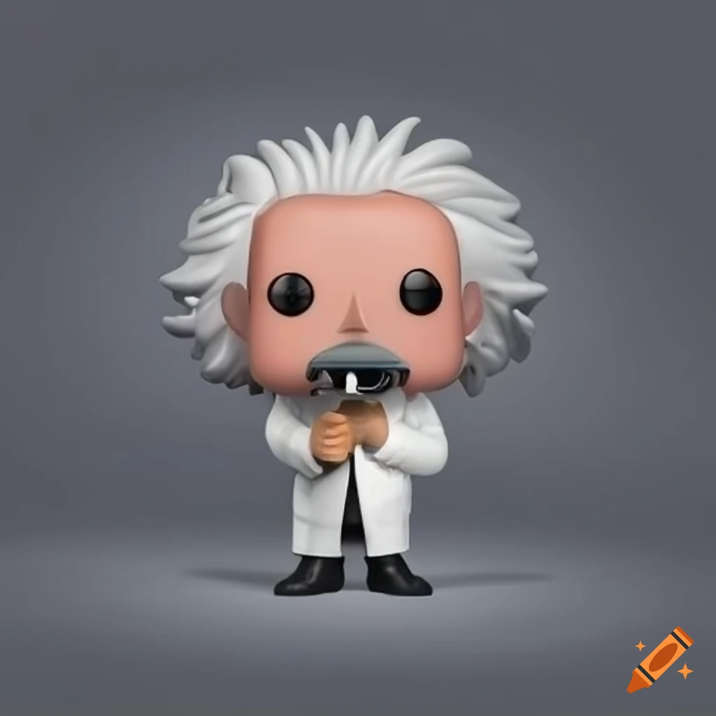Funko pop cartoon depicting einstein in lab coat with moustache on Craiyon
