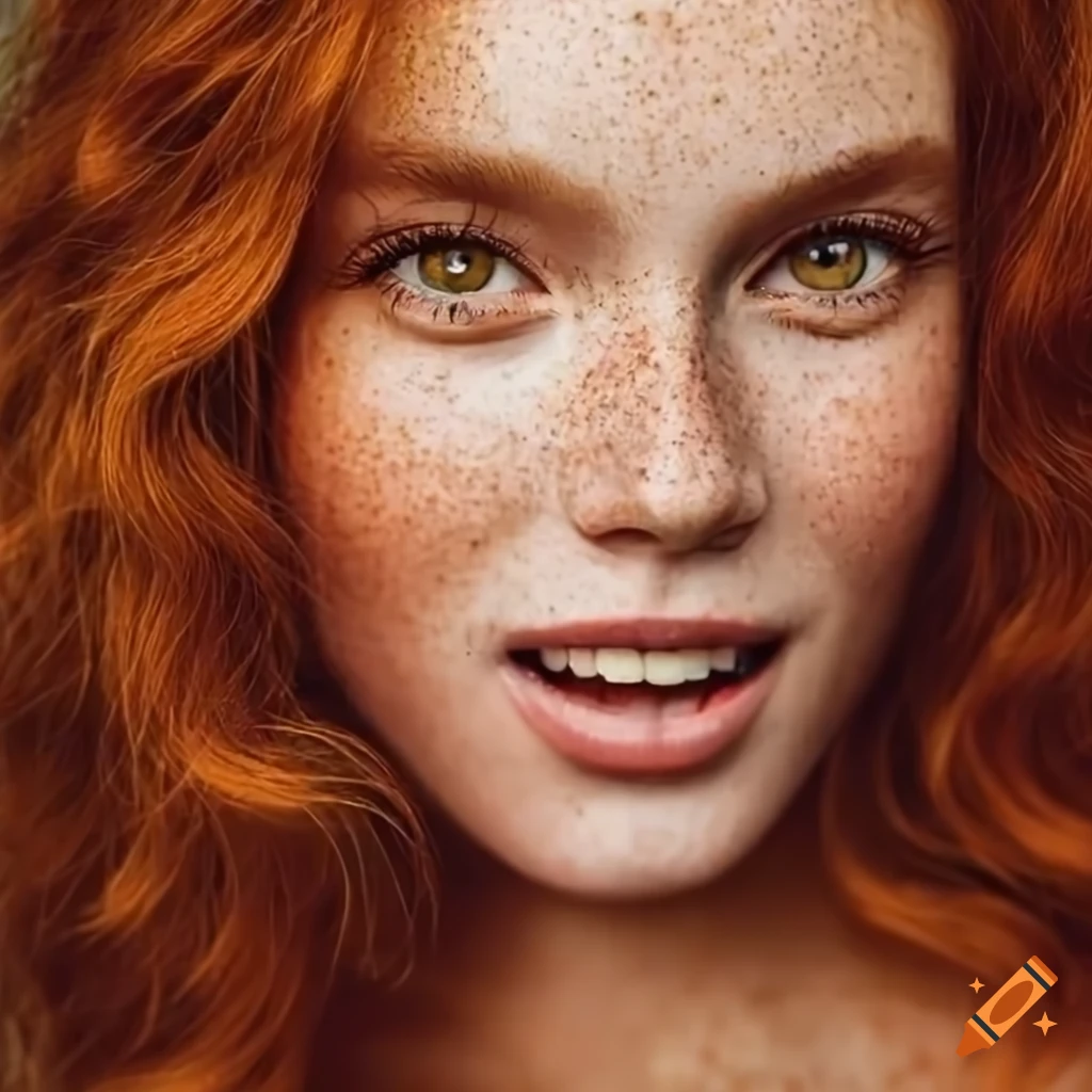 Beautiful Young Woman With Auburn Hair And Freckles In High Resolution