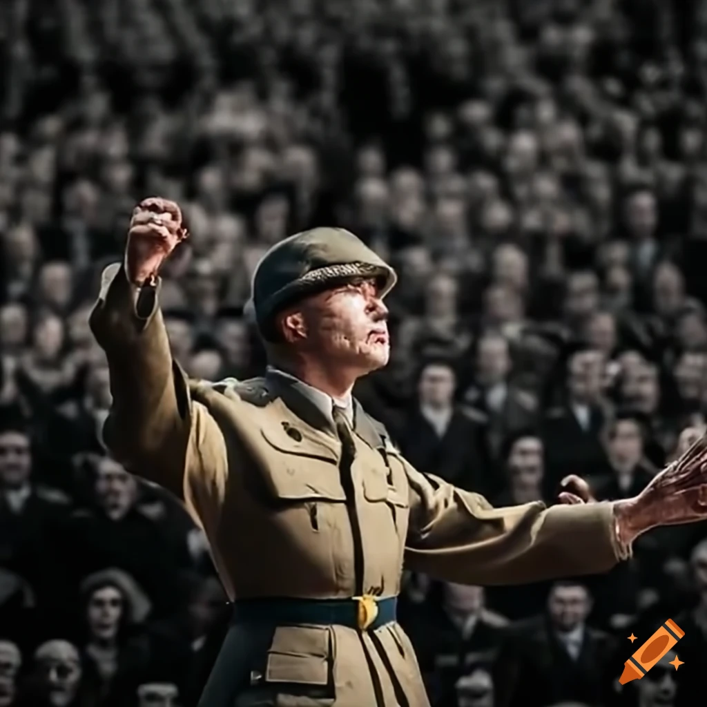 American soldier delivering inspiring speech at amphitheater during ...