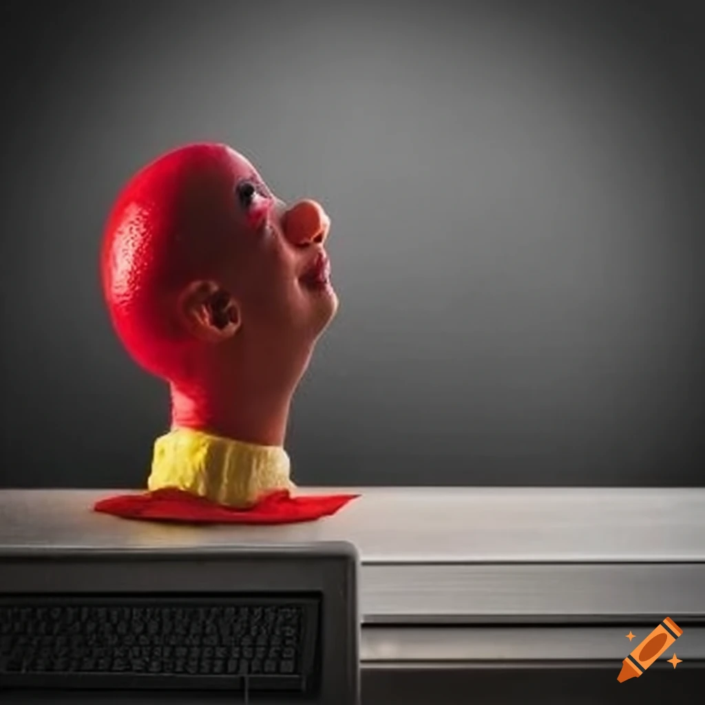 Red clown nose accessory resting on a desk on Craiyon