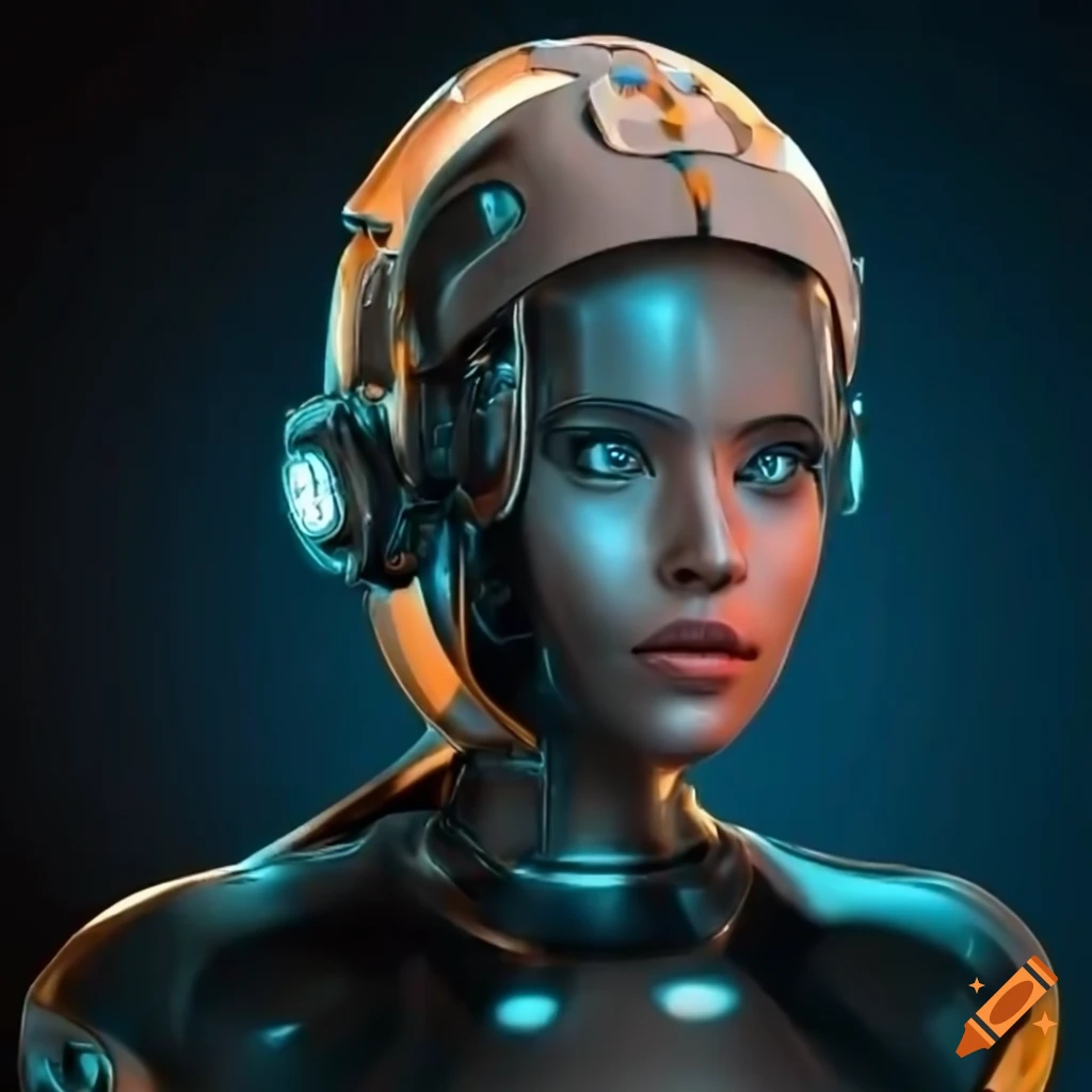 Debby ryan wearing a mind control robot helmet in a 3d render on Craiyon
