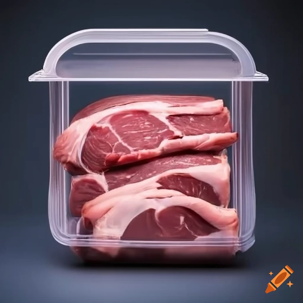Packed meat in plastic box with cover on Craiyon