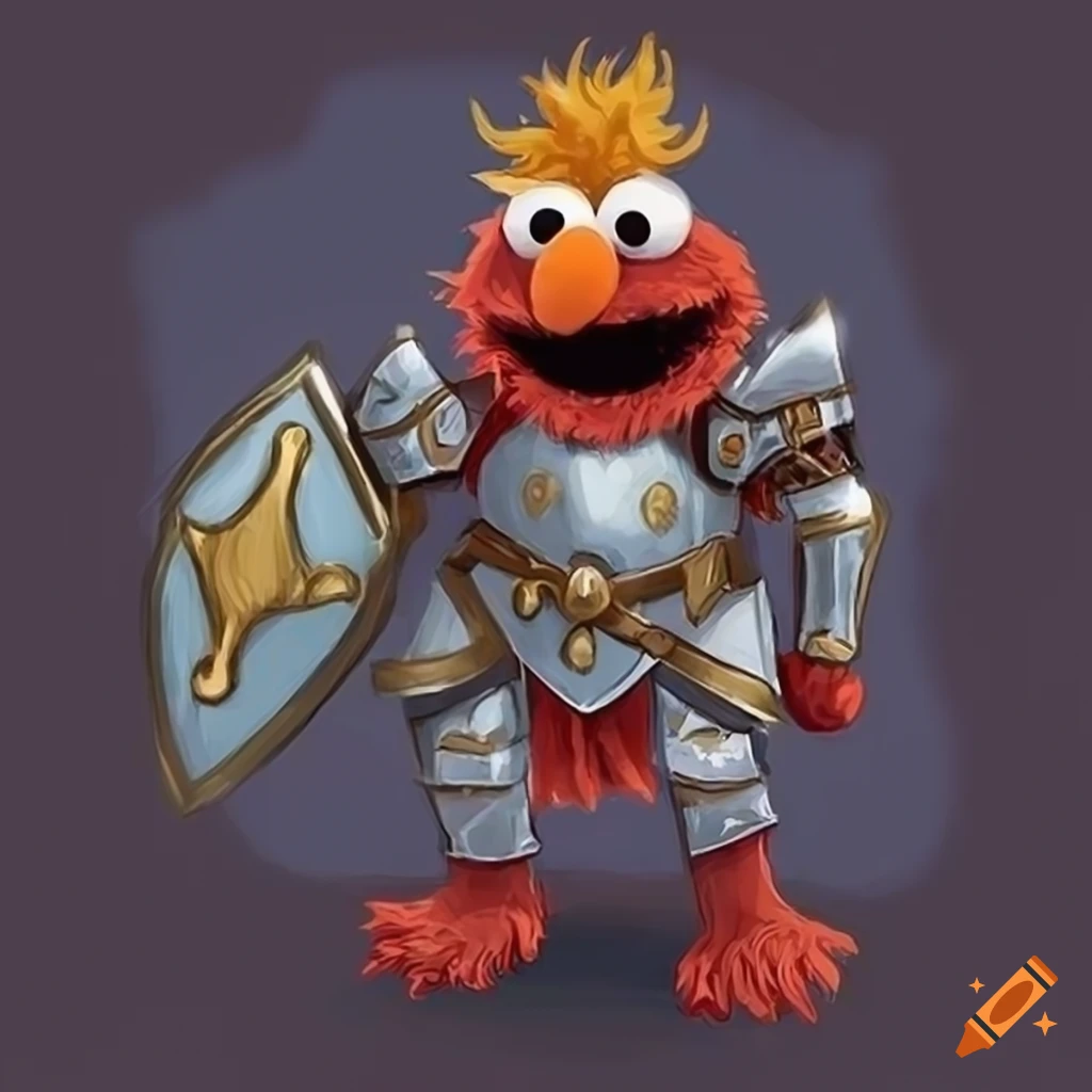 Elmo dressed as a paladin from dungeons and dragons on Craiyon