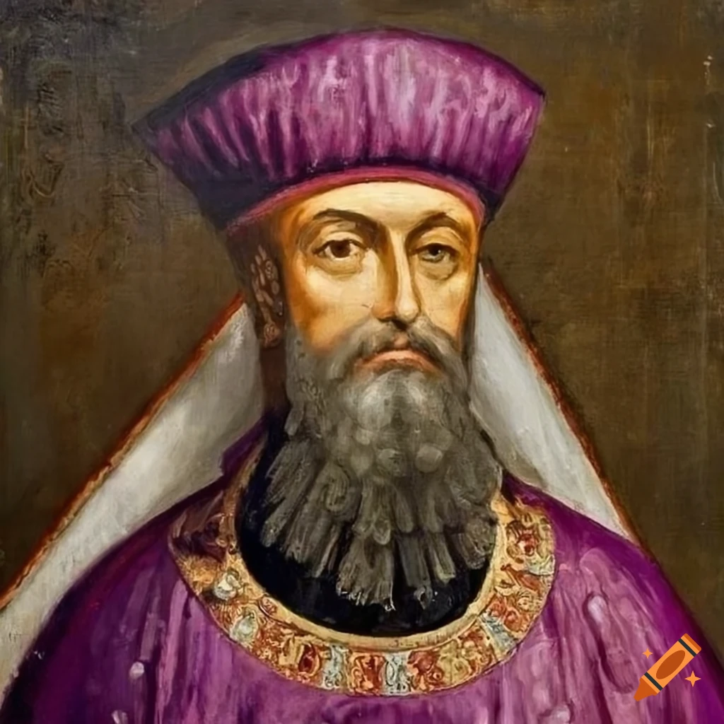 Portrait of a turkish king in purple medieval attire from 5th century ...