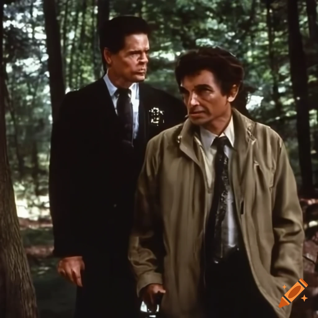 Detective Columbo talking to Agent Dale Cooper in the woods of Twin ...
