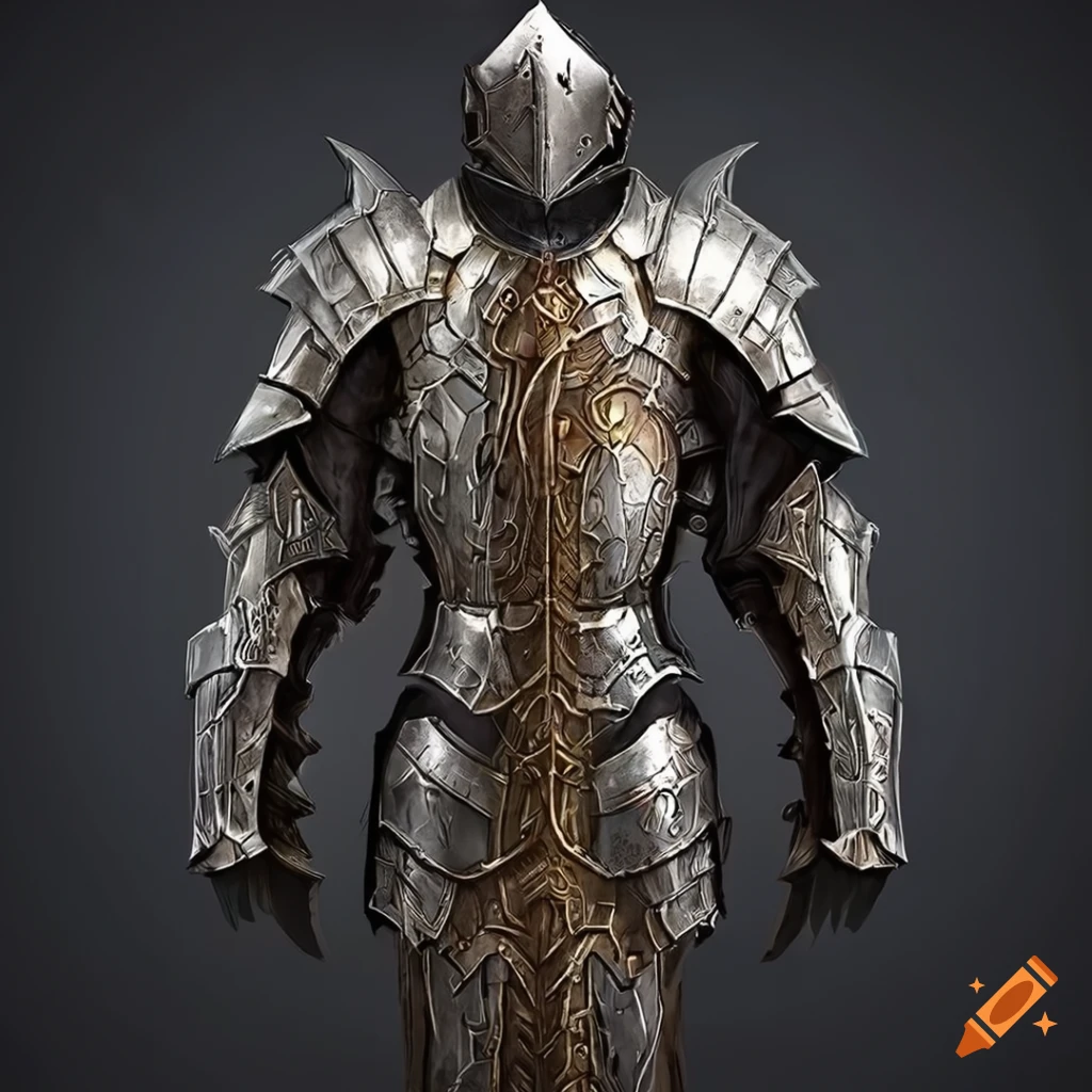 Intricate and detailed fantasy metal armor design from multiple angles ...