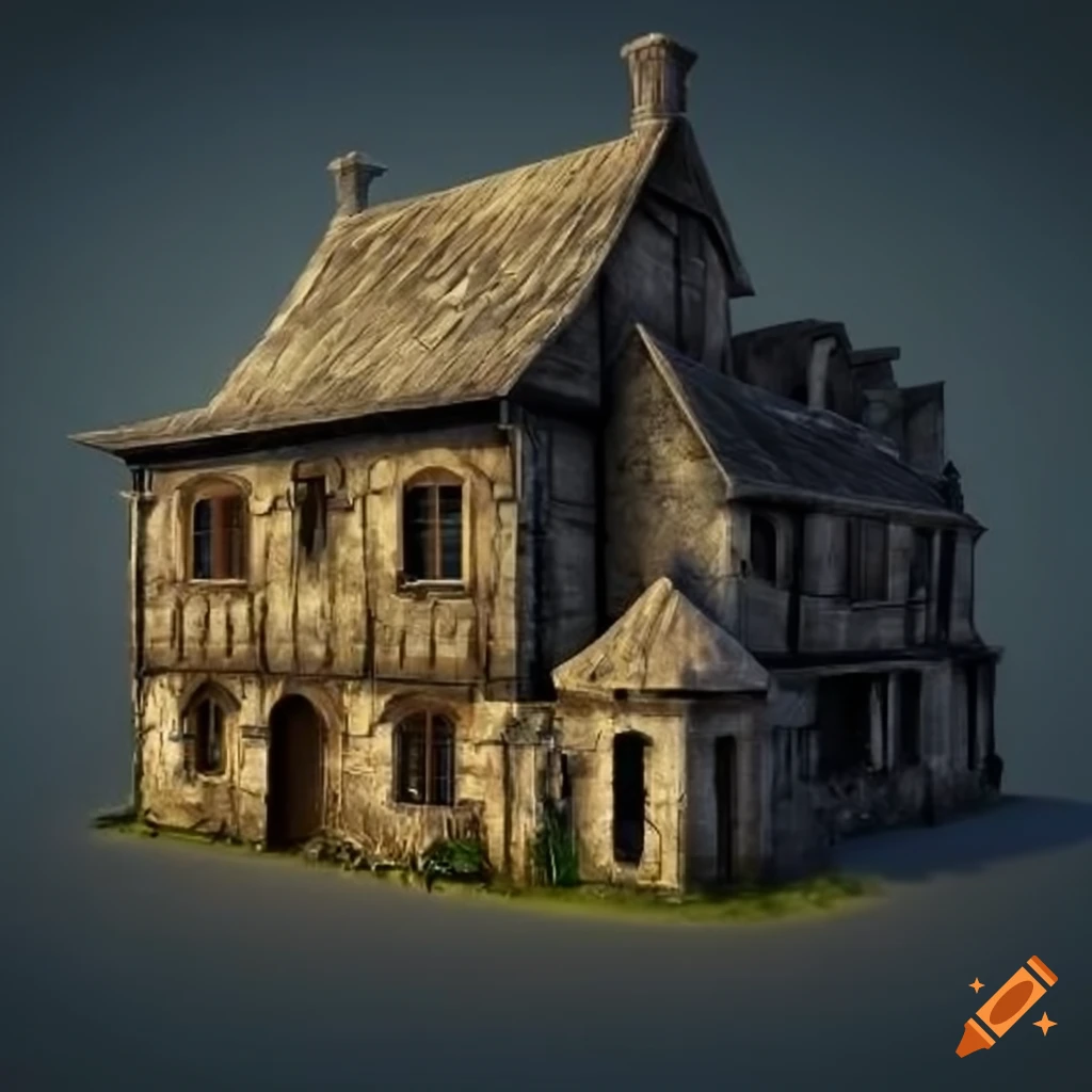 Medieval realistic stone mansion in a fantasy setting on Craiyon
