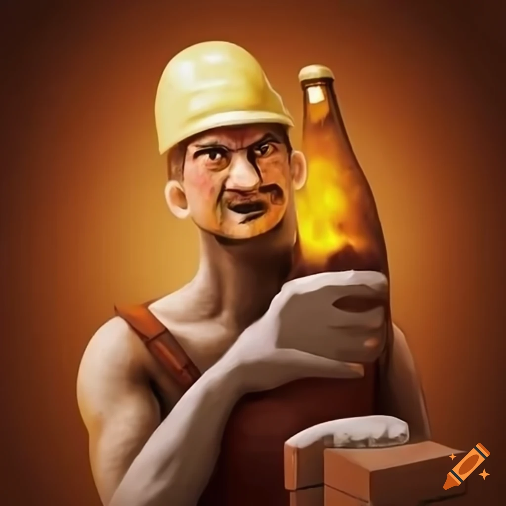 Bricklayer enjoying a beer break on Craiyon