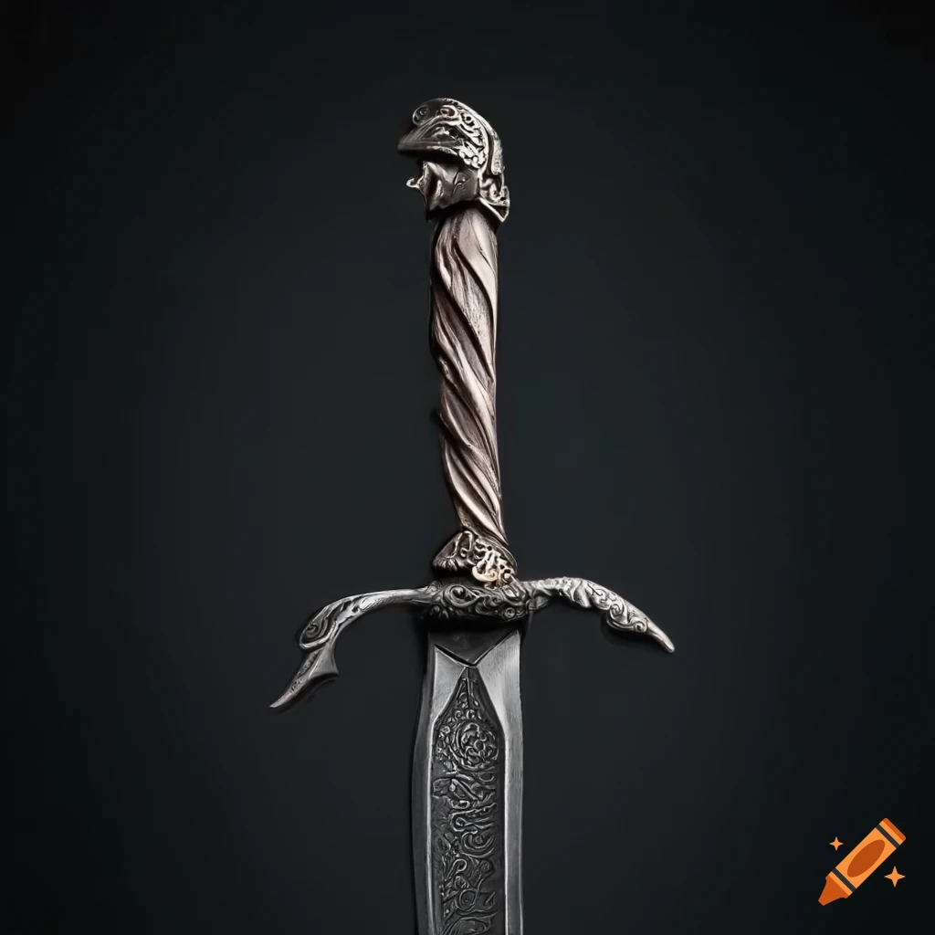 Blackened steel longsword with raven head carved in the pommel on Craiyon