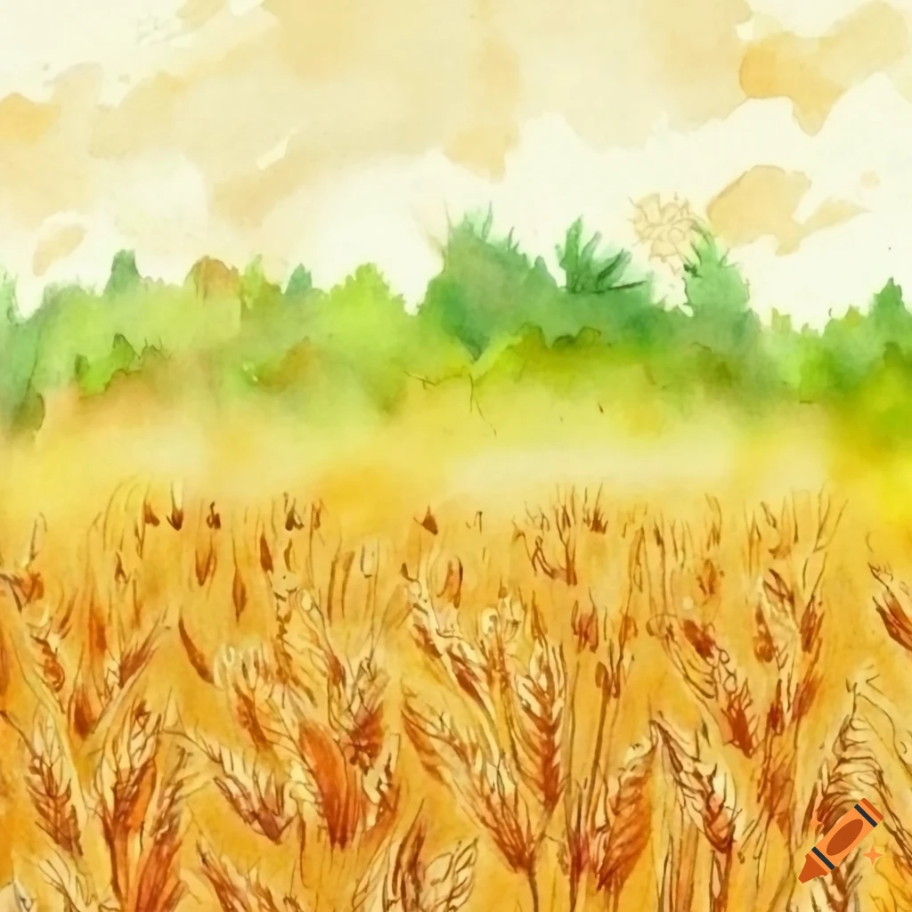 Wheat field in a watercolor drawing on Craiyon