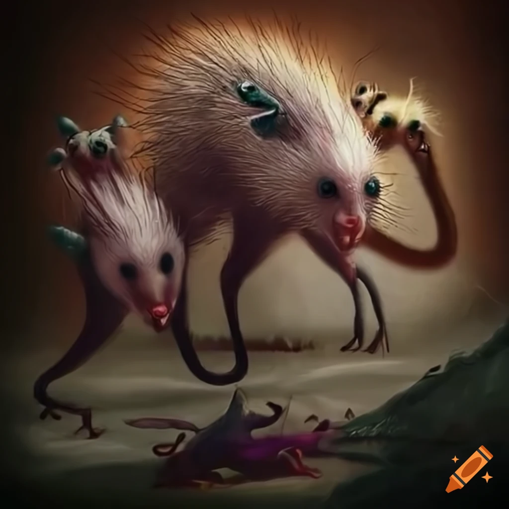 Group of monster possums in a surrealist style on Craiyon