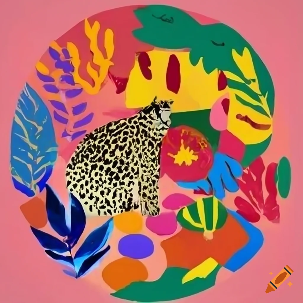 Vibrant matisse-style collage of nature and animals on Craiyon