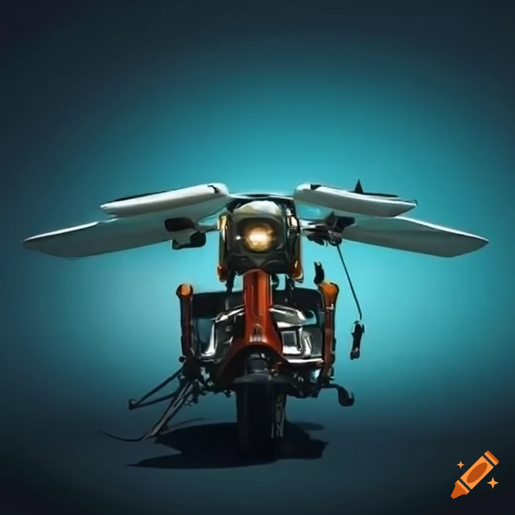 Innovative vehicle combining motorcycle, plane, and sailboat elements ...