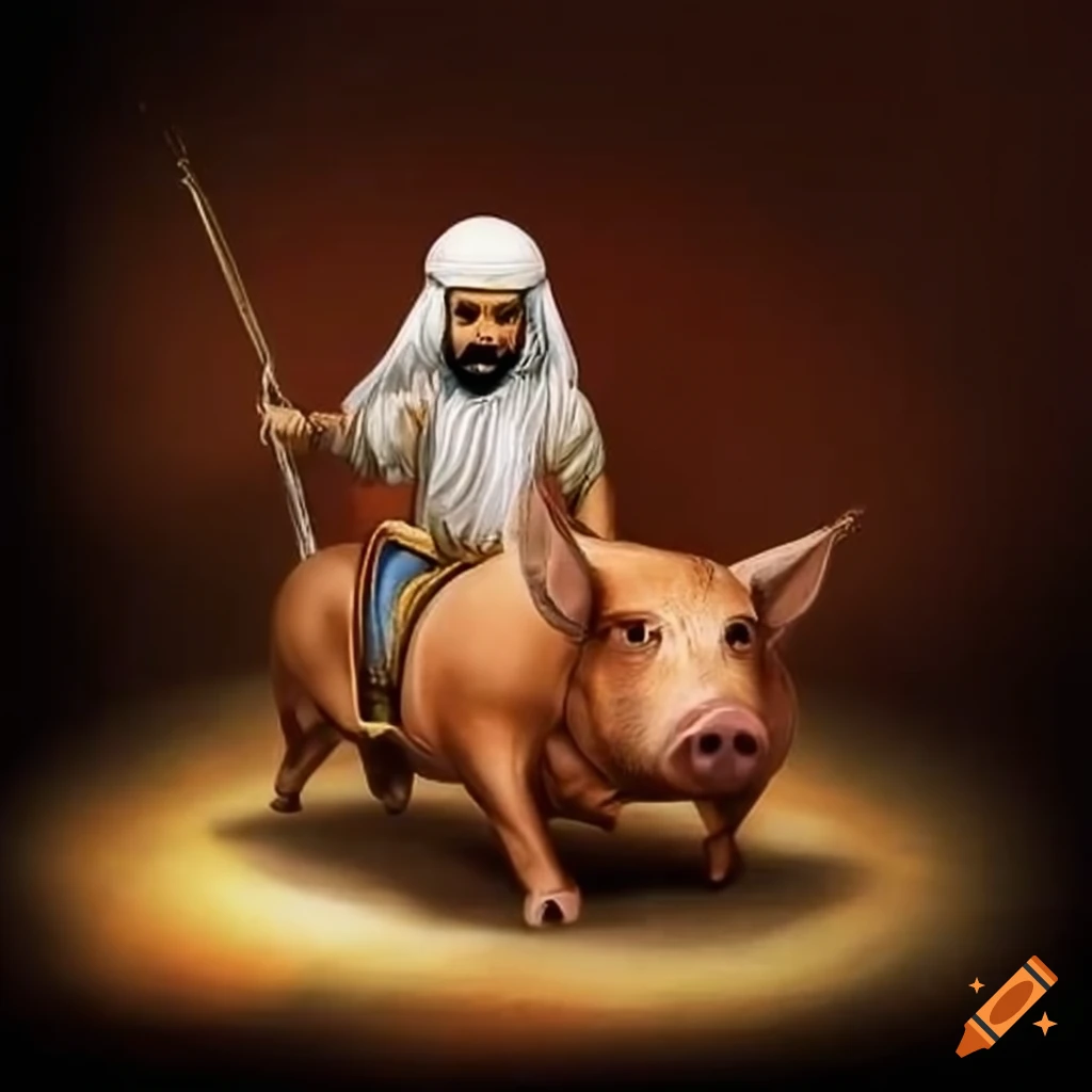 Arabian prince riding a pig on Craiyon