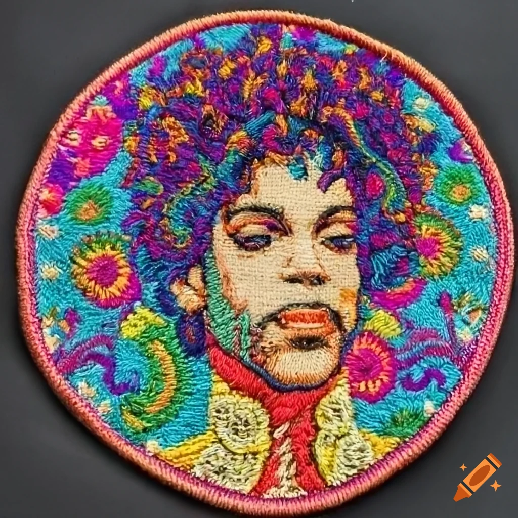 Vintage embroidery patch of detailed portrait of Prince in colorful ...