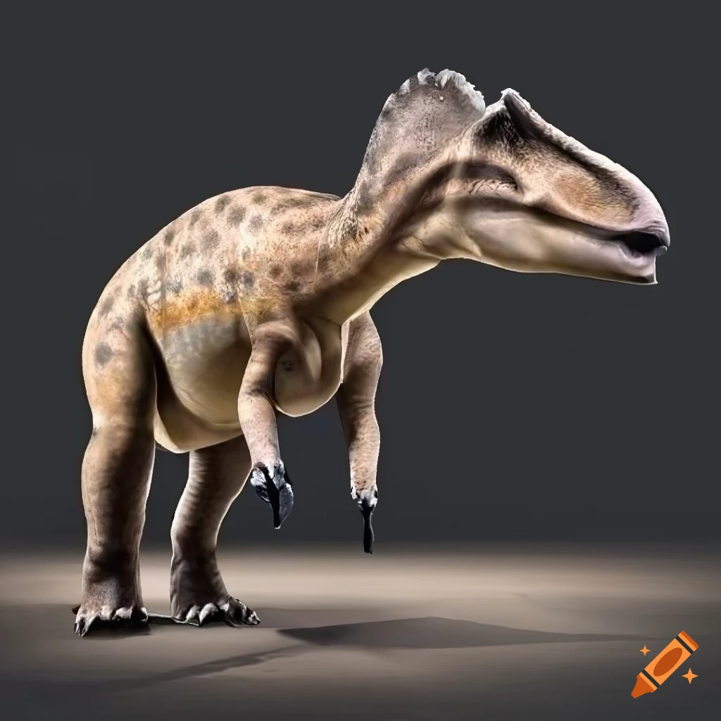 Lateral view of a hadrosaurus dinosaur with a color pattern resembling ...