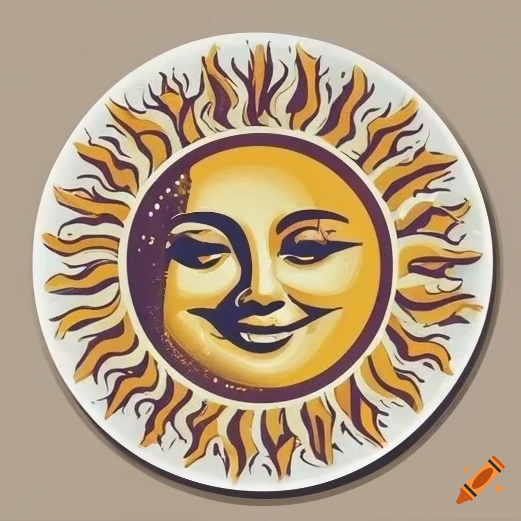 Vintage pastel engraved sun with smiling face on Craiyon