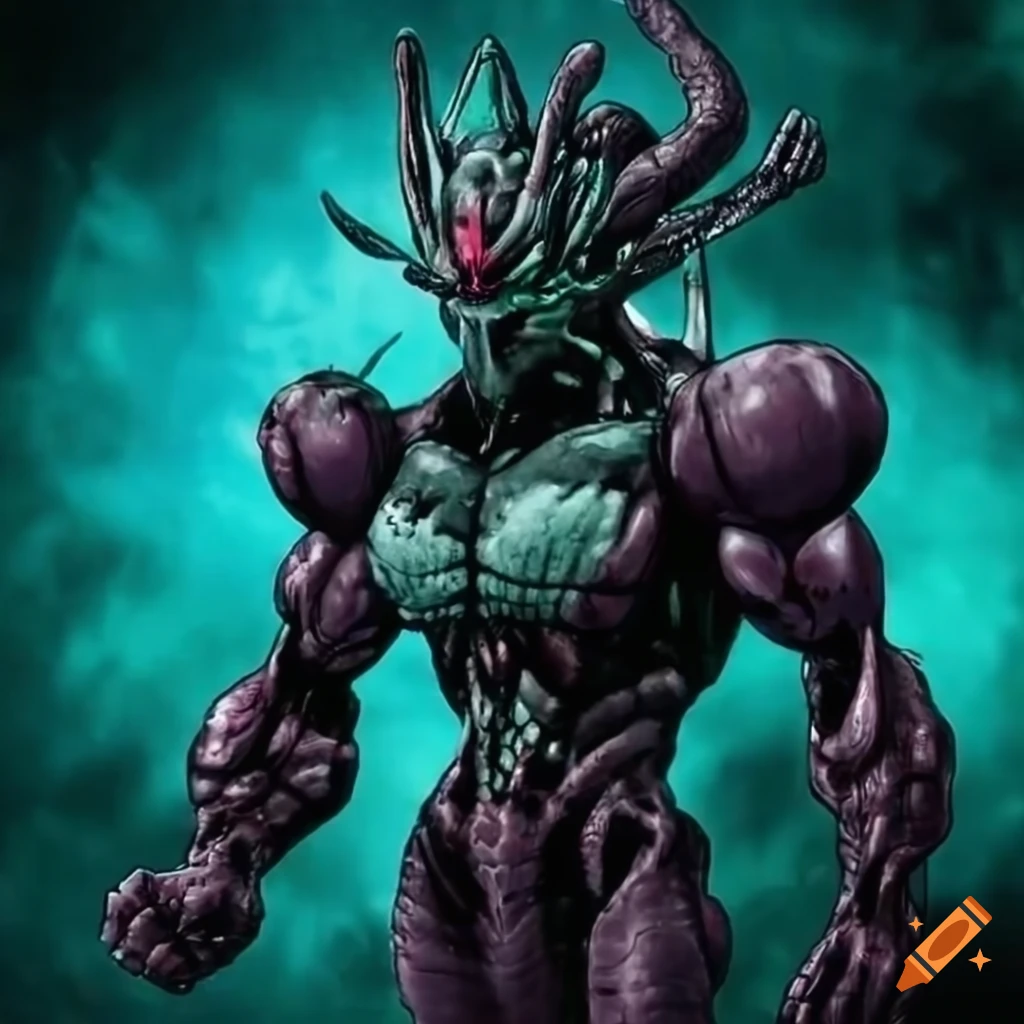 Tie dye design with guyver/predator theme on Craiyon