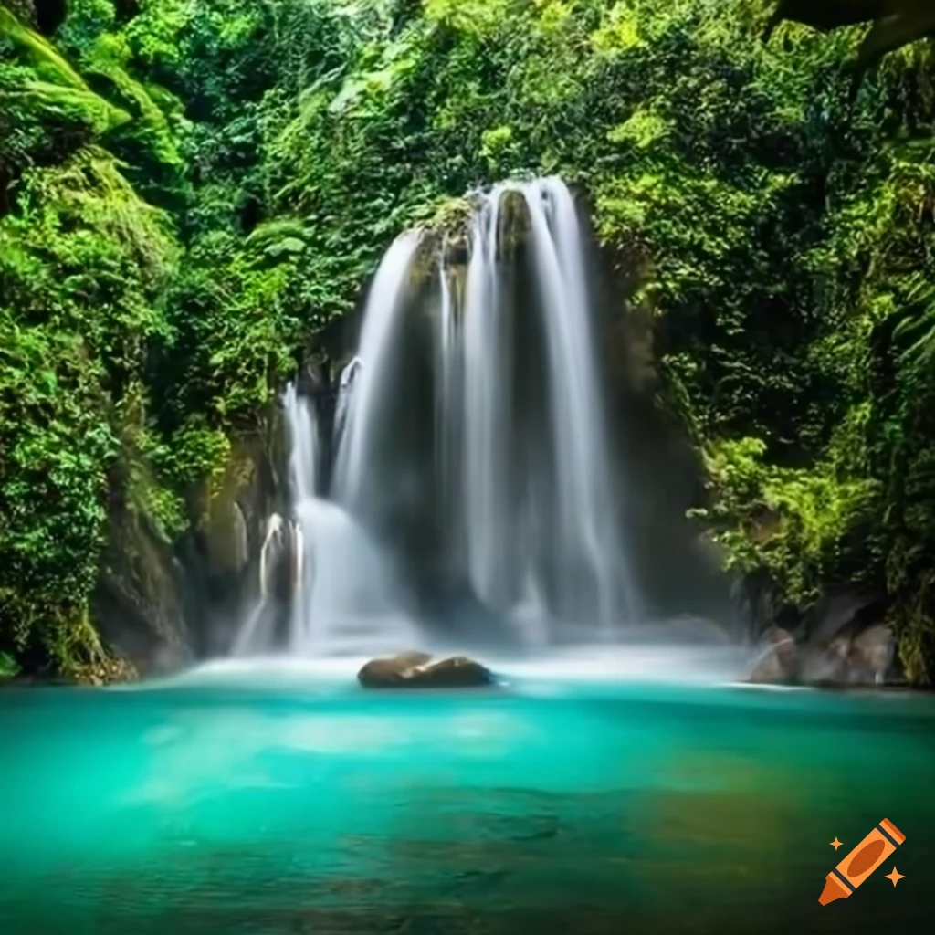 Mesmerizing waterfall flowing into a crystal clear pool in the ...