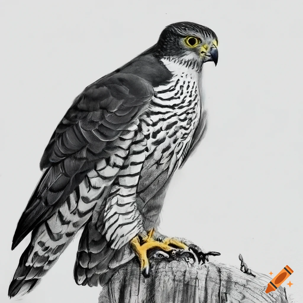 Hyperrealistic northern goshawk pencil drawing on Craiyon