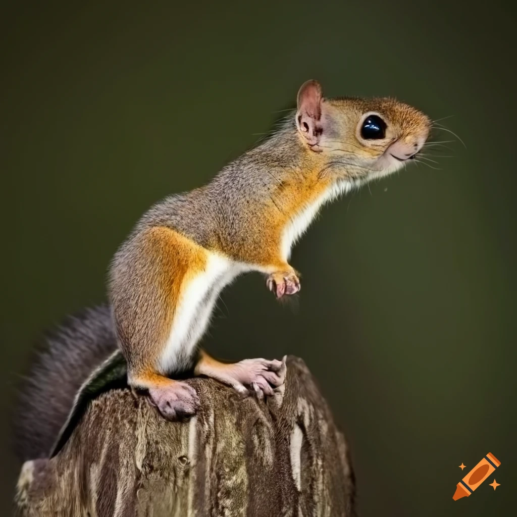 Camouflaged flying squirrel with hind feet and flat tail on Craiyon