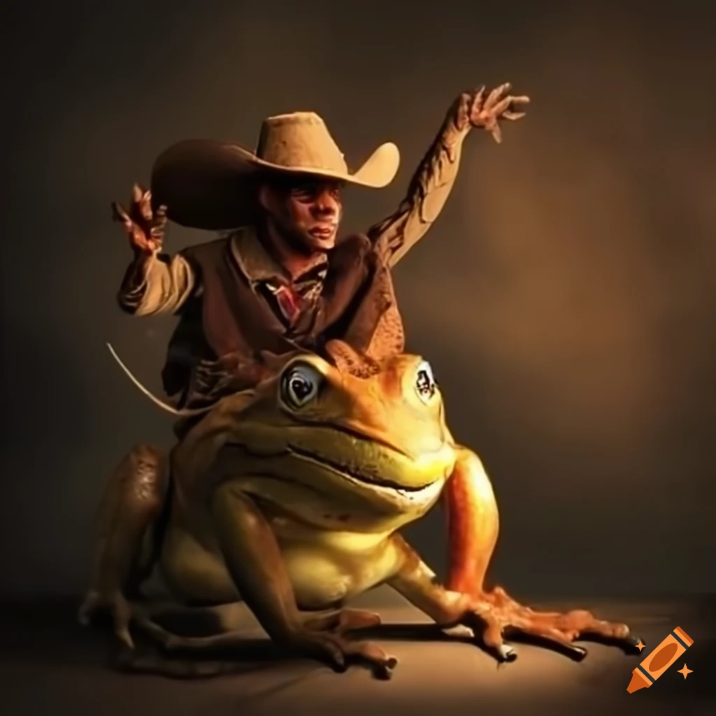 Cowboy riding a giant frog on Craiyon