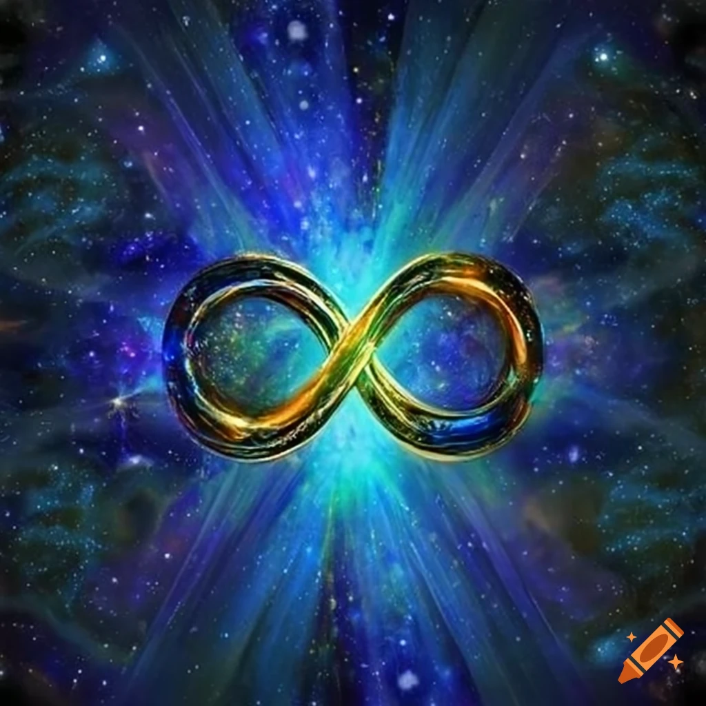 Gold and blue cosmic infinity symbol on Craiyon