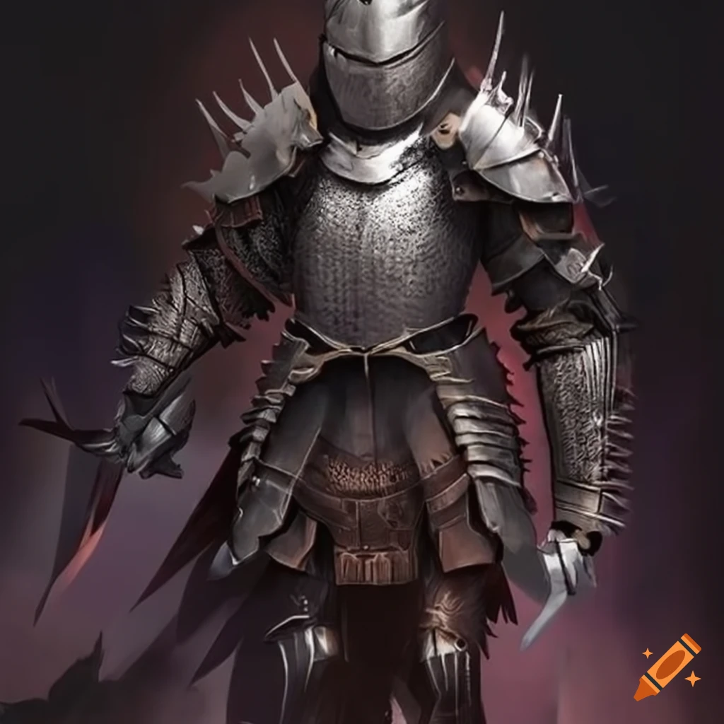 Thin villain knight in spiked plate armor on Craiyon