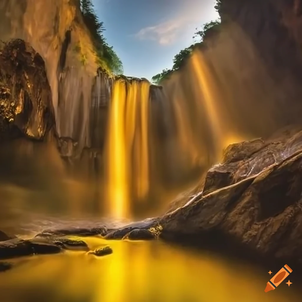 Golden waterfall on Craiyon