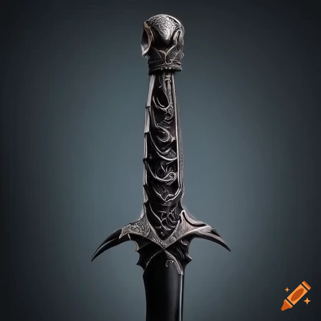 Raven-themed longsword with dark steel blade on Craiyon