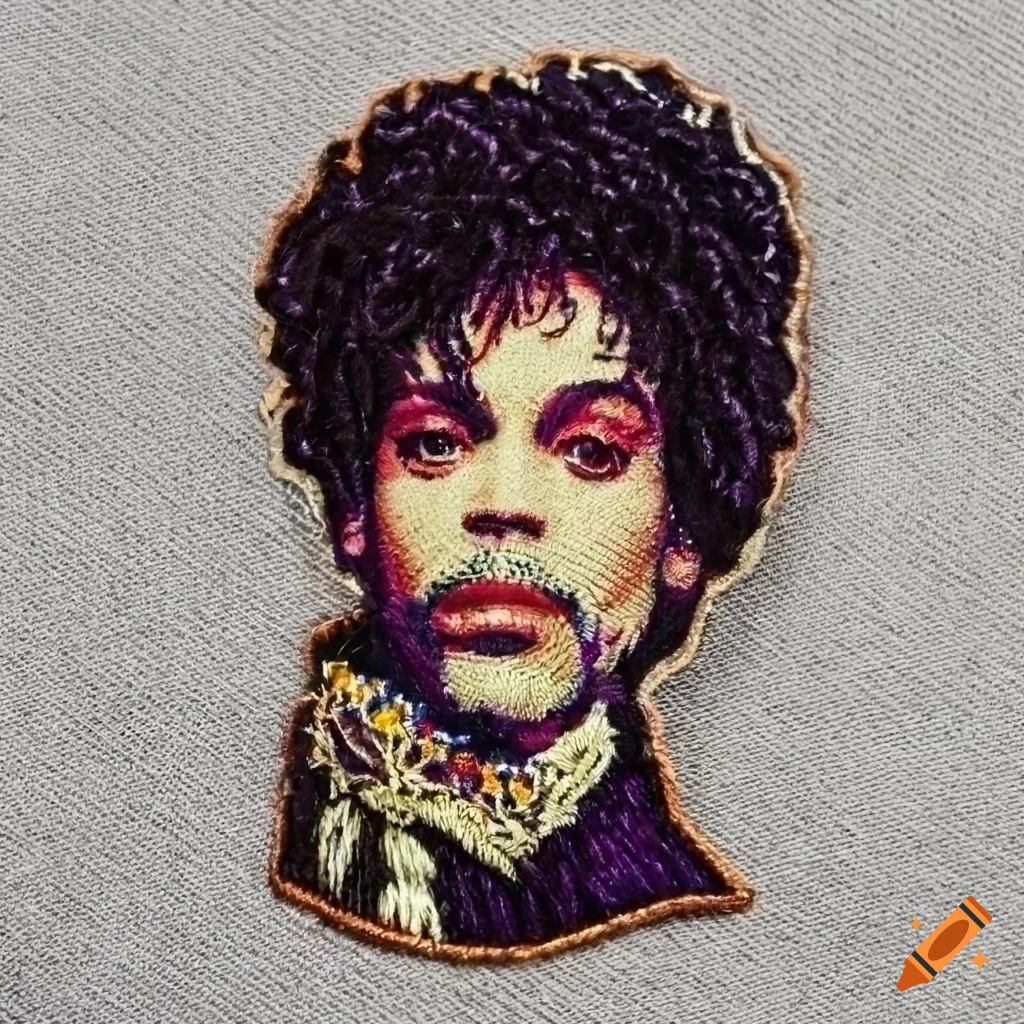 Vintage embroidery patch of a detailed portrait of pop artist Prince in ...