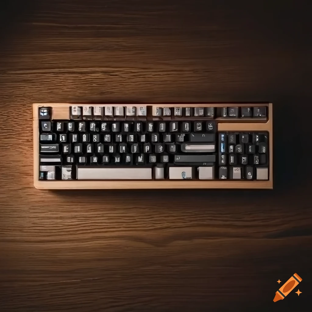Dark oak keyboard on a desk on Craiyon