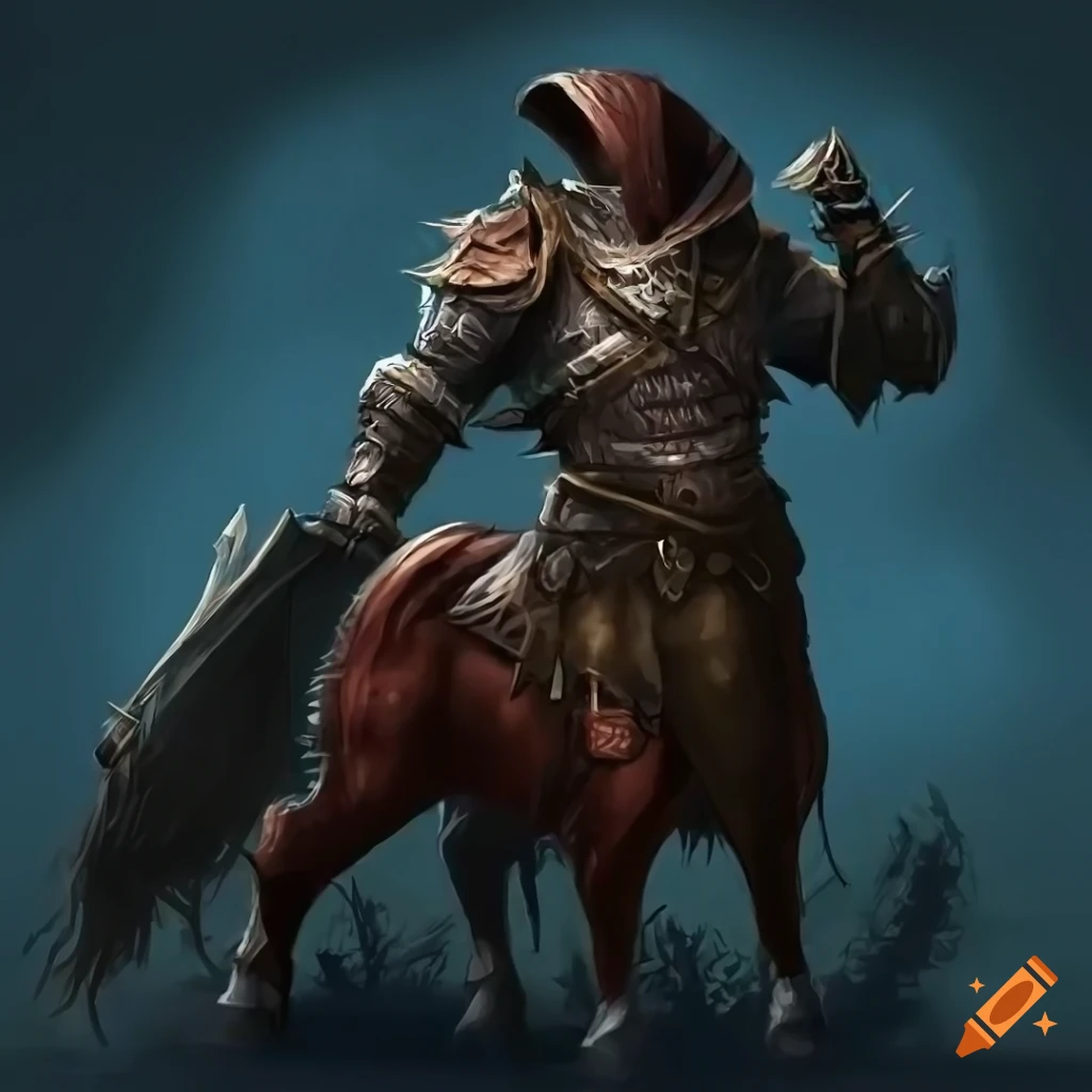 Fantasy game villain with big hood, centaur features, and muscular ...