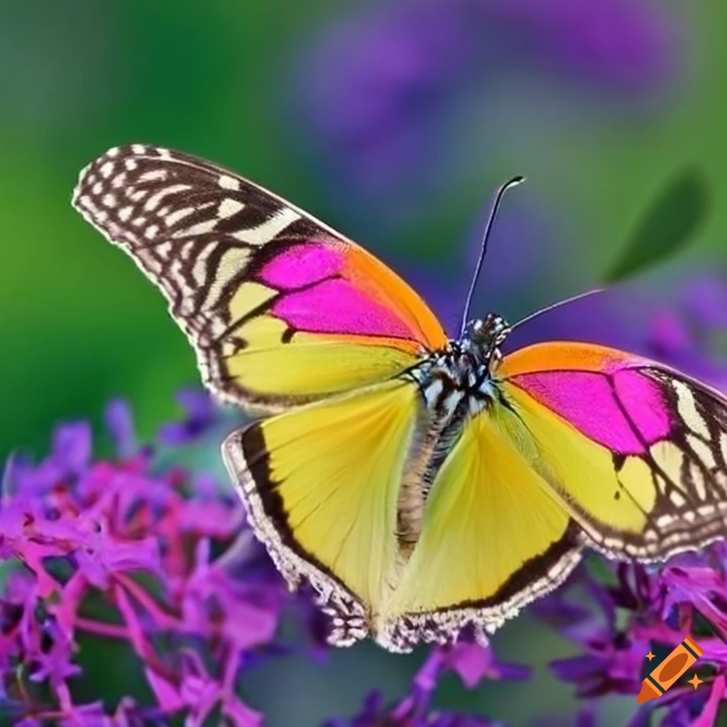 Pink and yellow striped butterfly on Craiyon