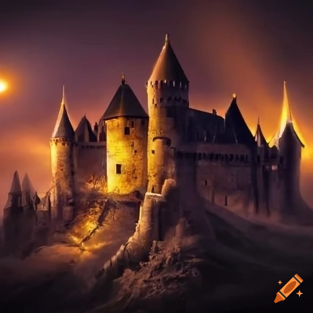Medieval castle at night on Craiyon