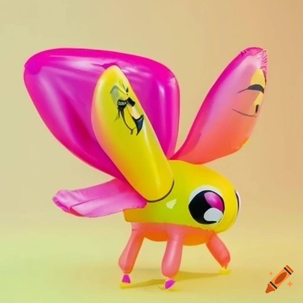 Adorable pink and yellow moth inflatable with eyelashes and arms on Craiyon