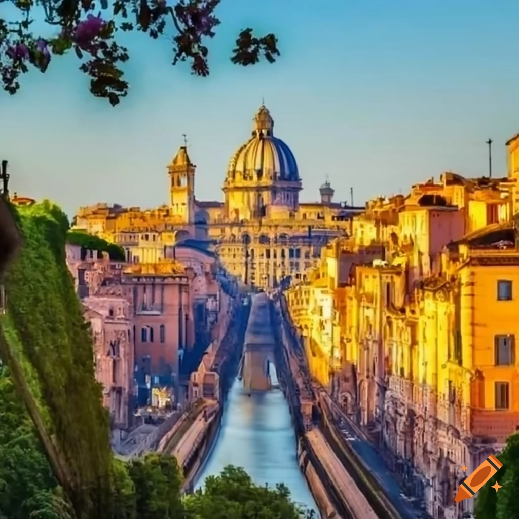 Vibrant rome spring sunrise view on Craiyon