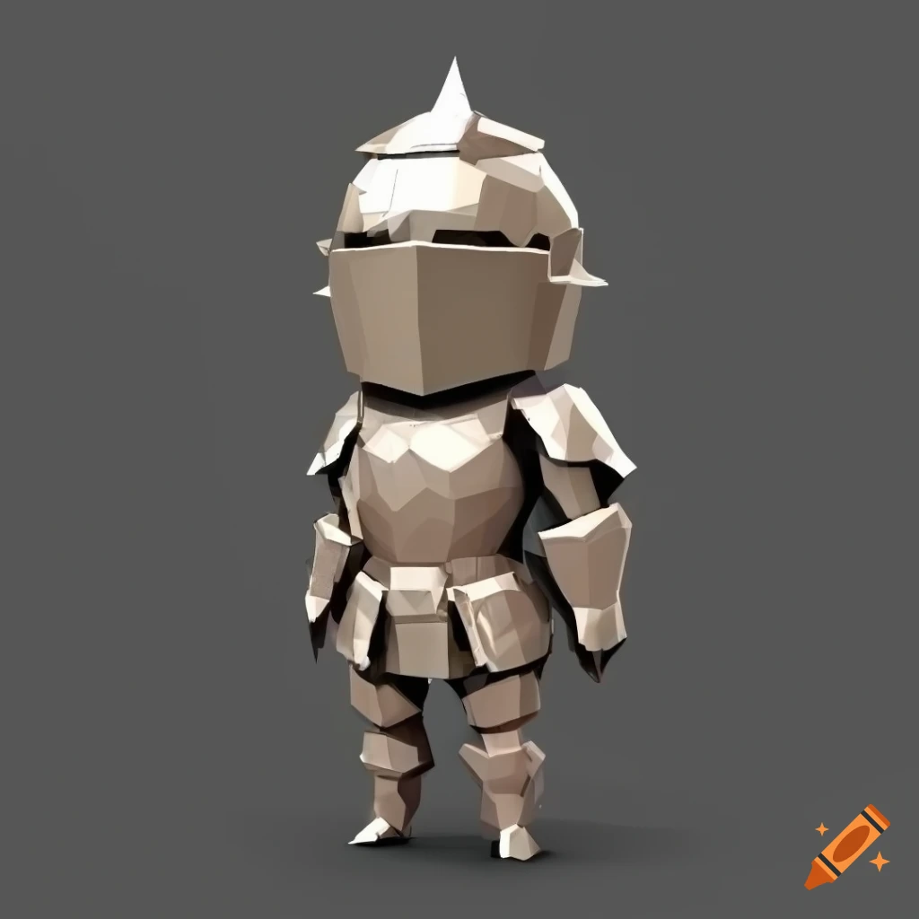 Front view of low poly cute iron armor 3d model on Craiyon
