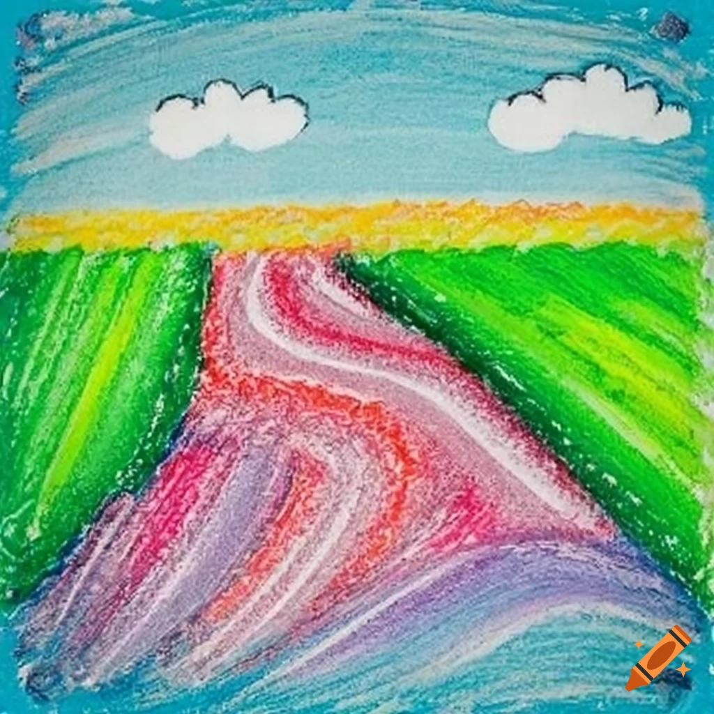 Open fields landscape in crayon style on Craiyon