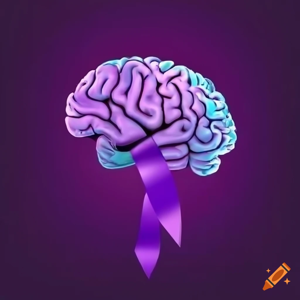 Purple brain with epilepsy ribbon in artistic design on Craiyon