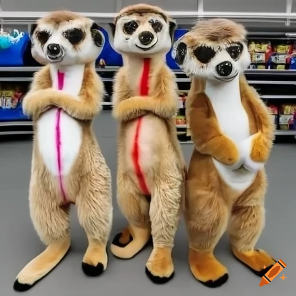 Three female employees in full body meerkat mascot fursuits at Walmart ...