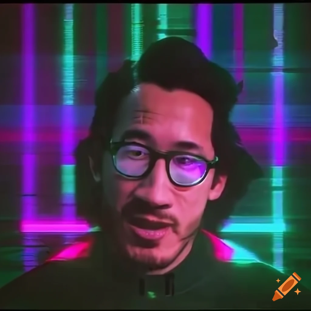 Markiplier in 80s theme with VHS video glitch effect on Craiyon
