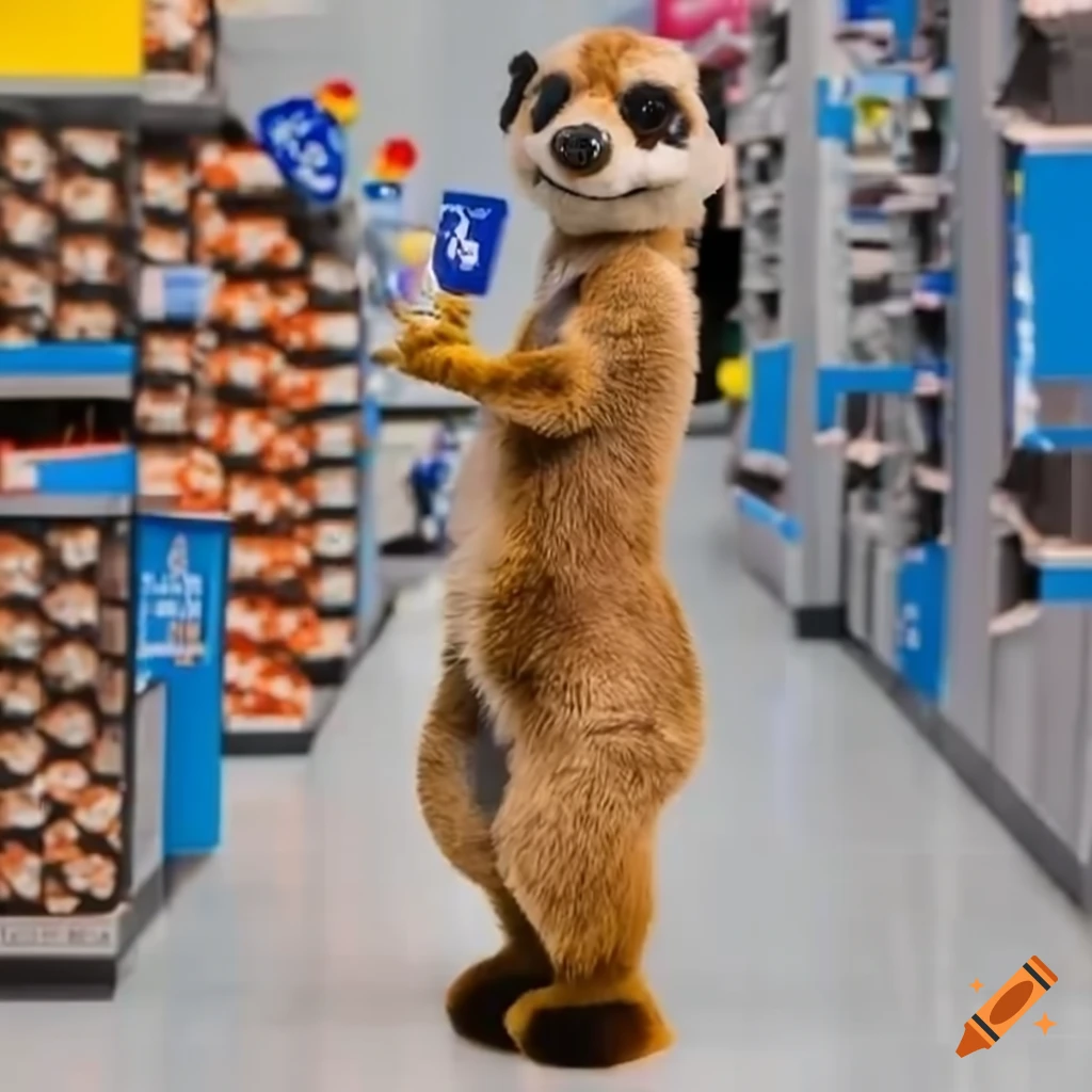 Female employee in full body cartoony meerkat mascot fursuit at walmart ...