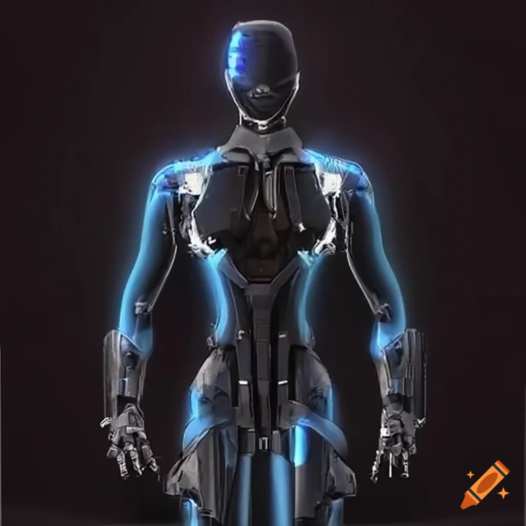 Futuristic Superhero Quantum Guardian With Sleek Metallic Exoskeleton