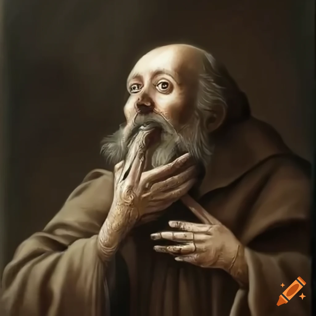 Medieval monk teaching tree worm drawing on Craiyon